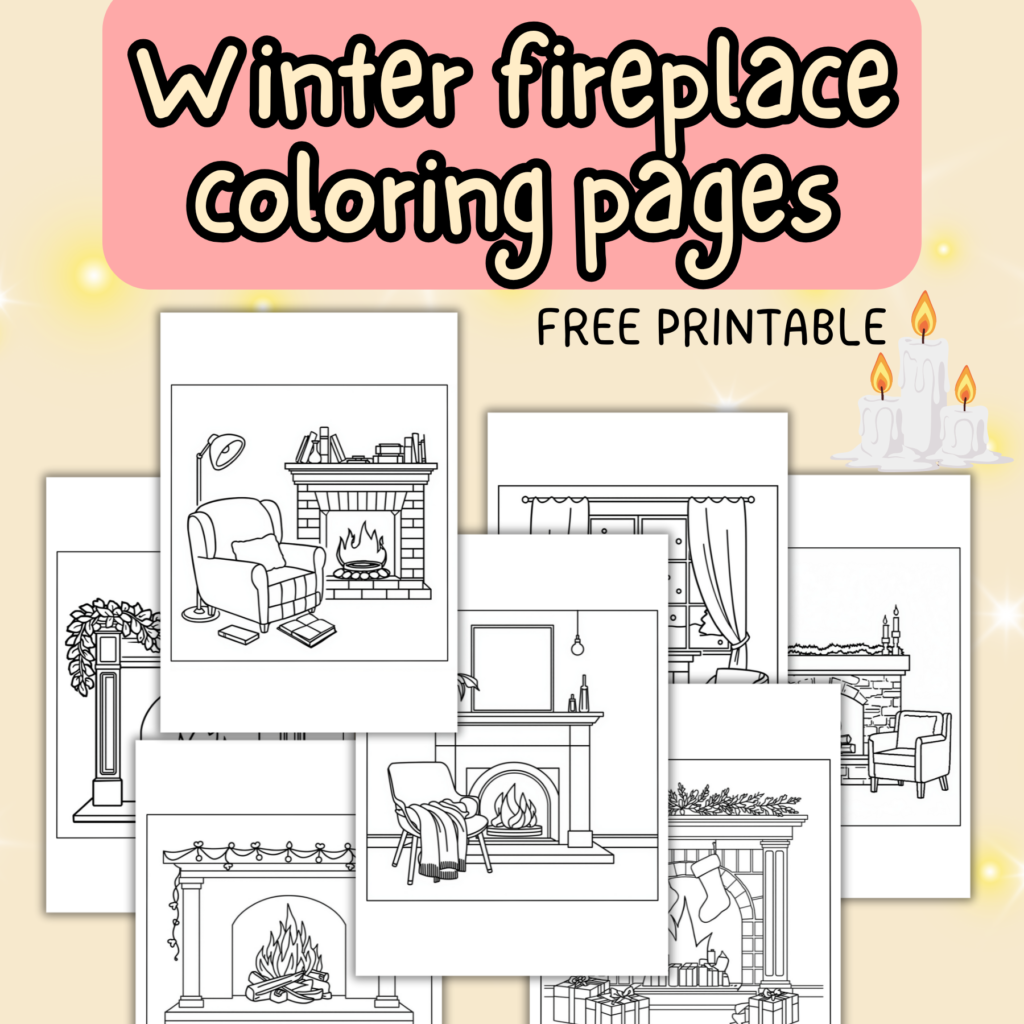 Free winter fireplace coloring pages - Simply Cozy Collective